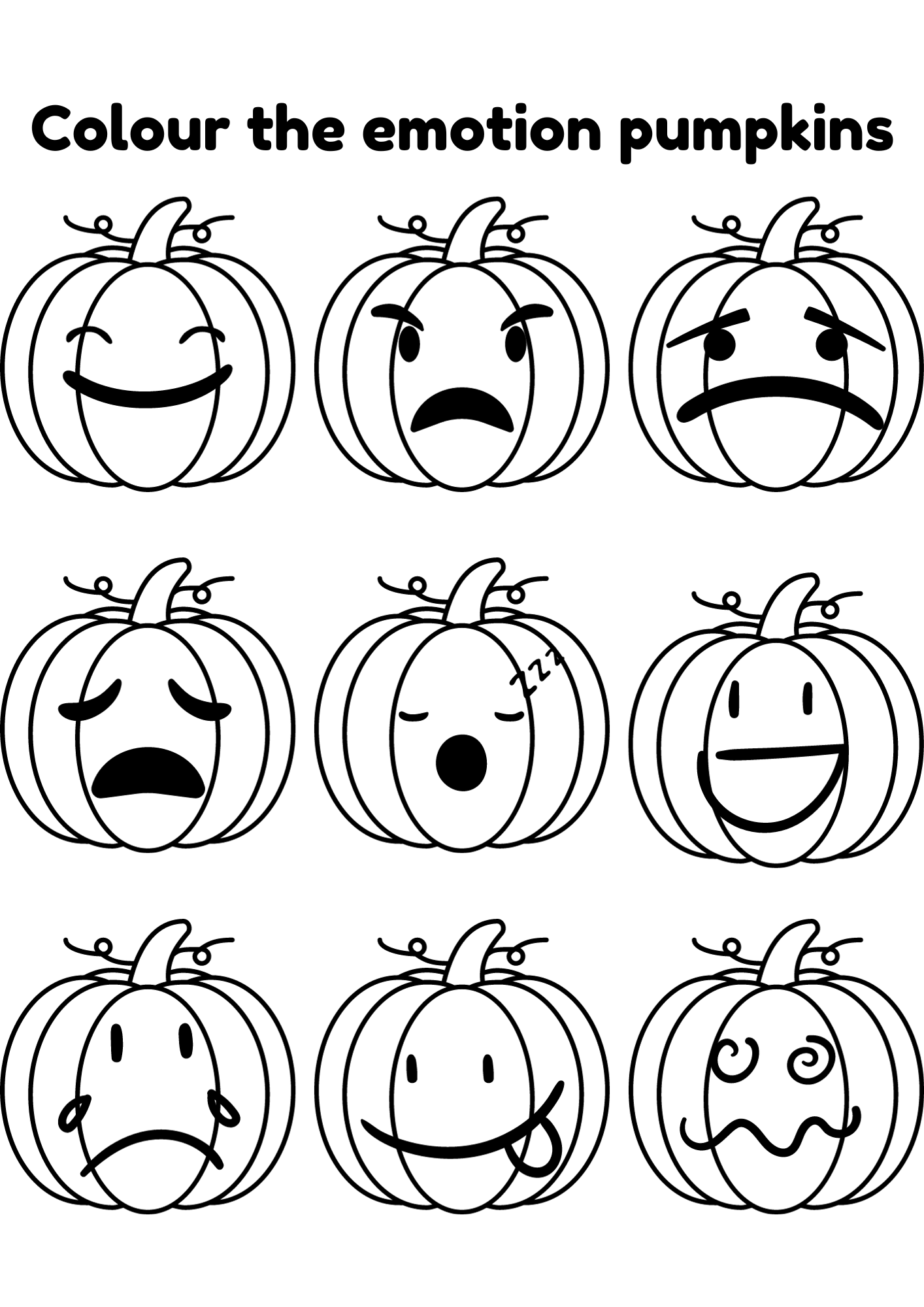 Emotion Pumpkins Colouring Autumn Resource Download – Raindrops Of ...