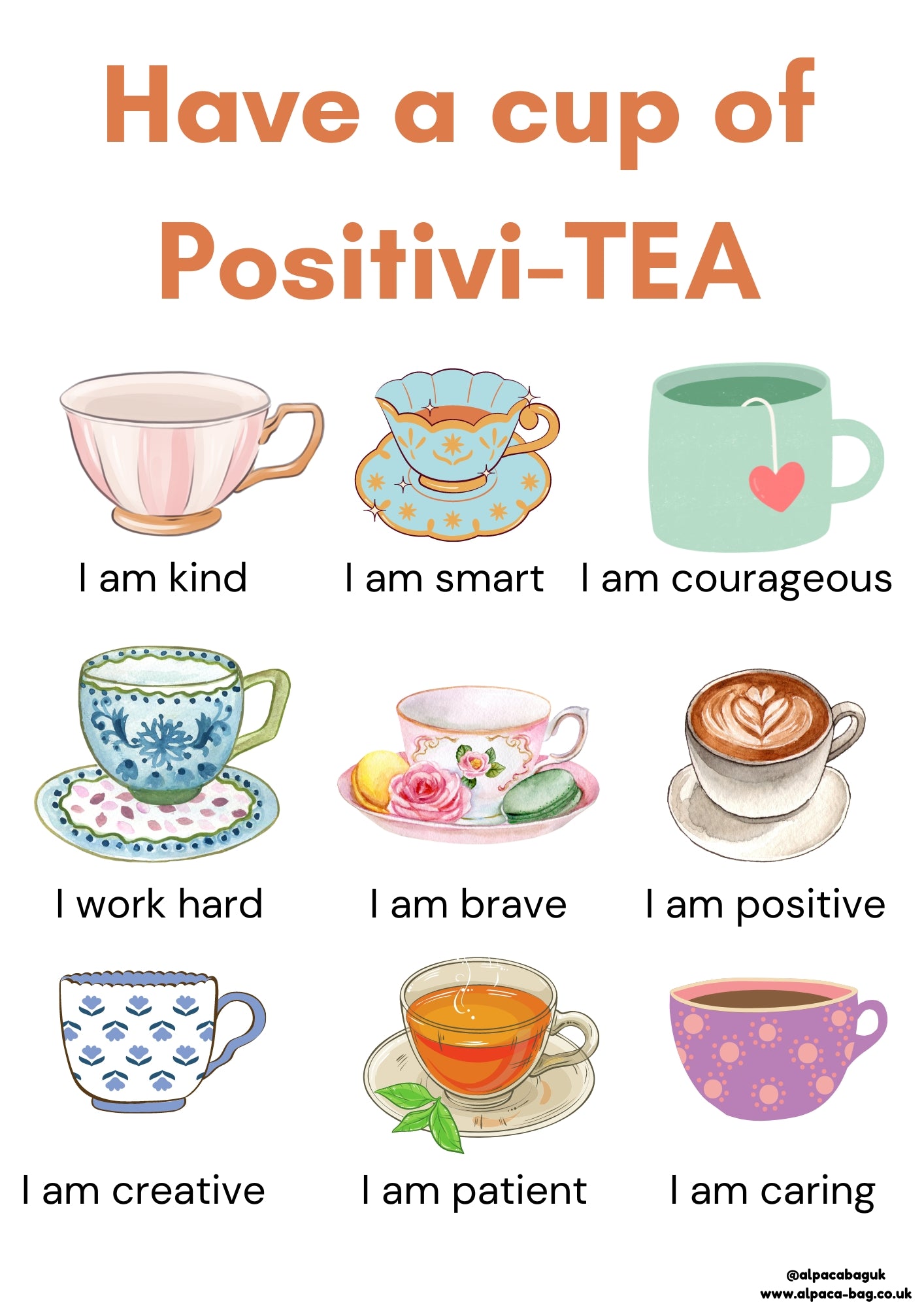 Have a cup of positivi-tea, worksheet, Resource, Digital download ...