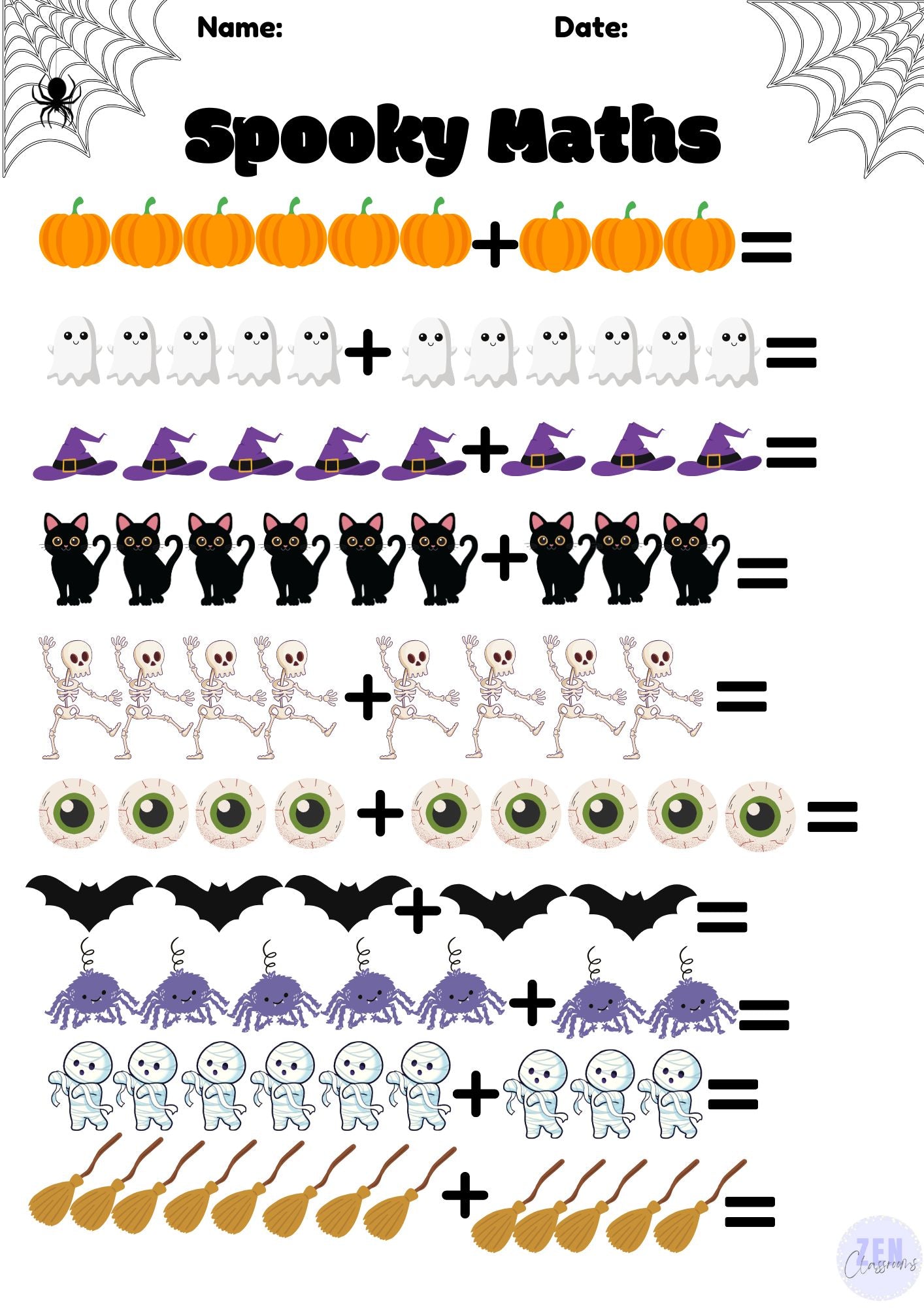 Spooky Maths Addition Worksheet Digital Download – Raindrops Of Regulation